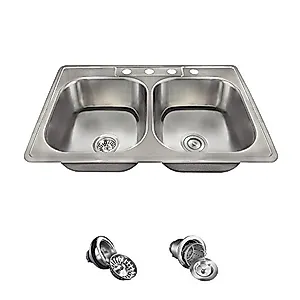 US1022T Topmount Double Equal Bowl Stainless Steel Sink, Ensemble