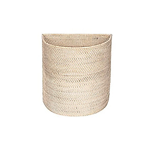 Kouboo Laguna Half-Moon Rattan Waste Basket, Off-White/Latte