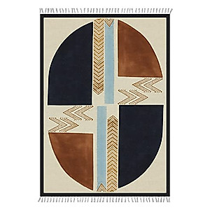 Casavani Hand Block Printed Area Rug Geometric White & Black Cotton Dhurrie Floor Carpet For Doormat Best Uses For Bedroom,Living Room,Dining Room,Kitchen,Purch 10x14 Feet