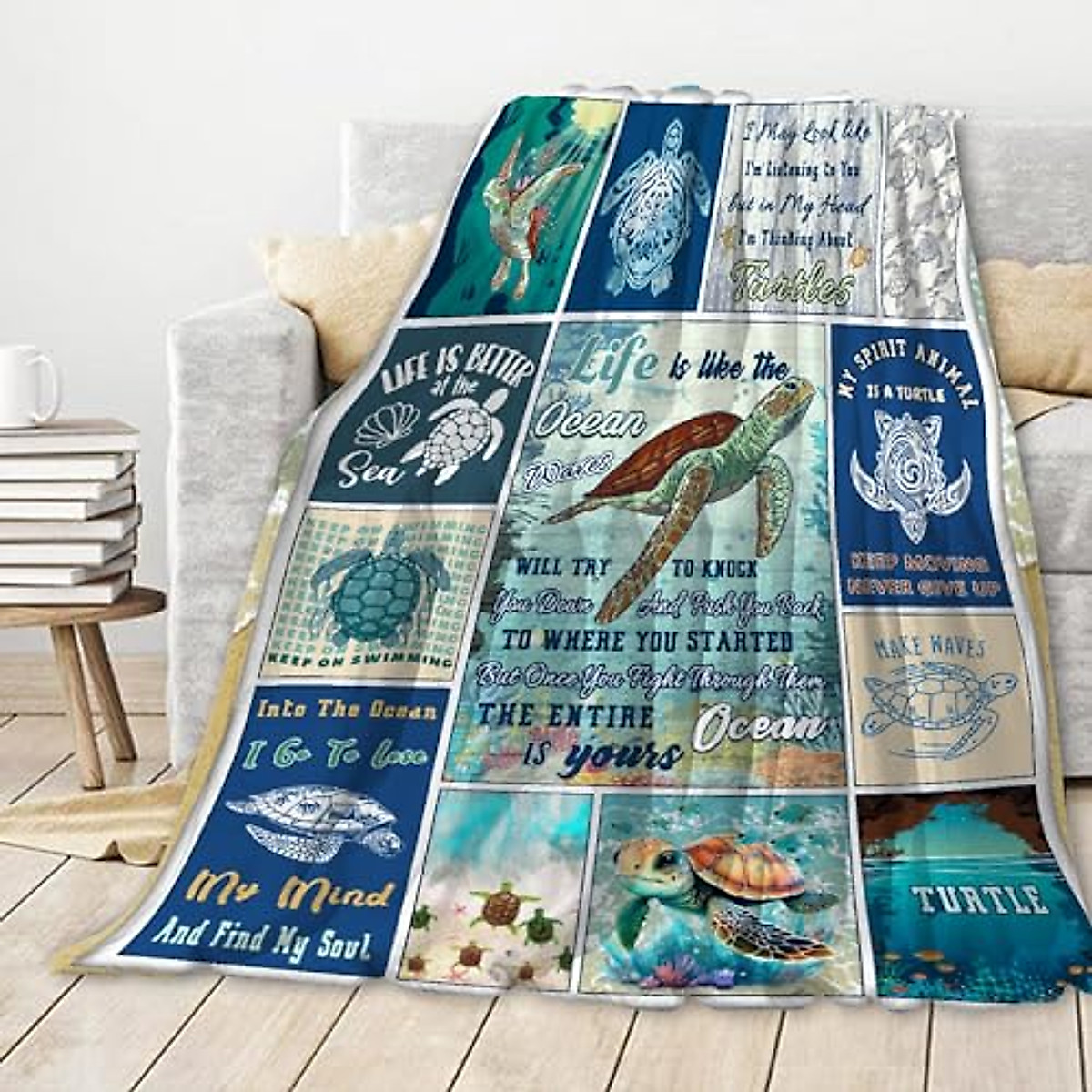 Sea Turtle Blanket Sea Turtle Gifts for Women Throw Blanket,Turtle Gifts for Turtle Lovers,Bed Blanket Cozy Air Conditioning Blanket Plush Blanket for Sofa Car Office,40"x50"-Throw Size for Kids