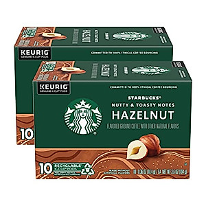Starbucks Flavored Coffee K-Cup Pods, Hazelnut Flavored Coffee, Made without Artificial Flavors, Keurig Genuine K-Cup Pods, 10 CT K-Cups/Box (Pack of 2 Boxes)