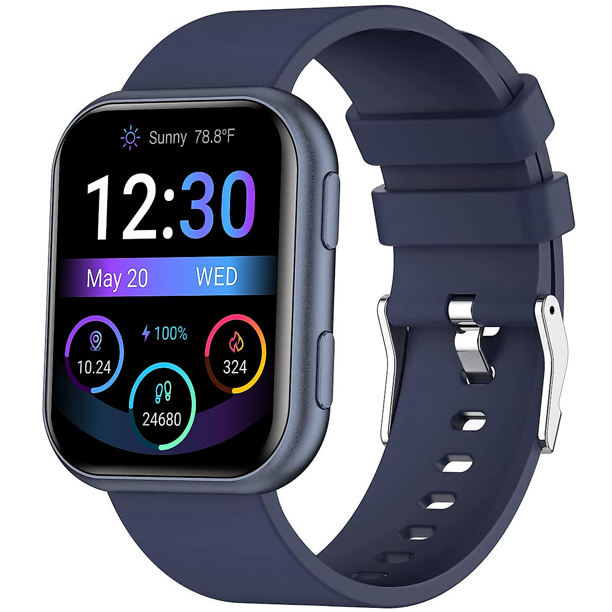 Deeprio Smart Watch for Android Phones iOS 1.75-inch HD Touchscreen 3ATM Waterproof Fitness Tracker Heart Rate Blood Oxygen Sleep Monitor Smartwatch Compatible iPhone Samsung Men Women Blue (SM006)