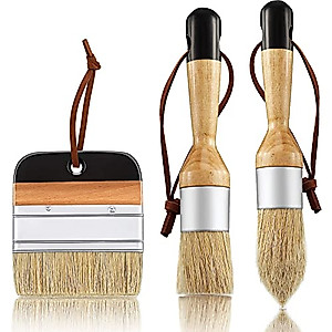3 Pieces Chalk and Wax Paint Brushes Oval Brush for Acrylic Painting Bristle Stencil Brushes for Wood Furniture Home Decor, Including Flat Pointed and Round Chalked Paint Brushes (Black)