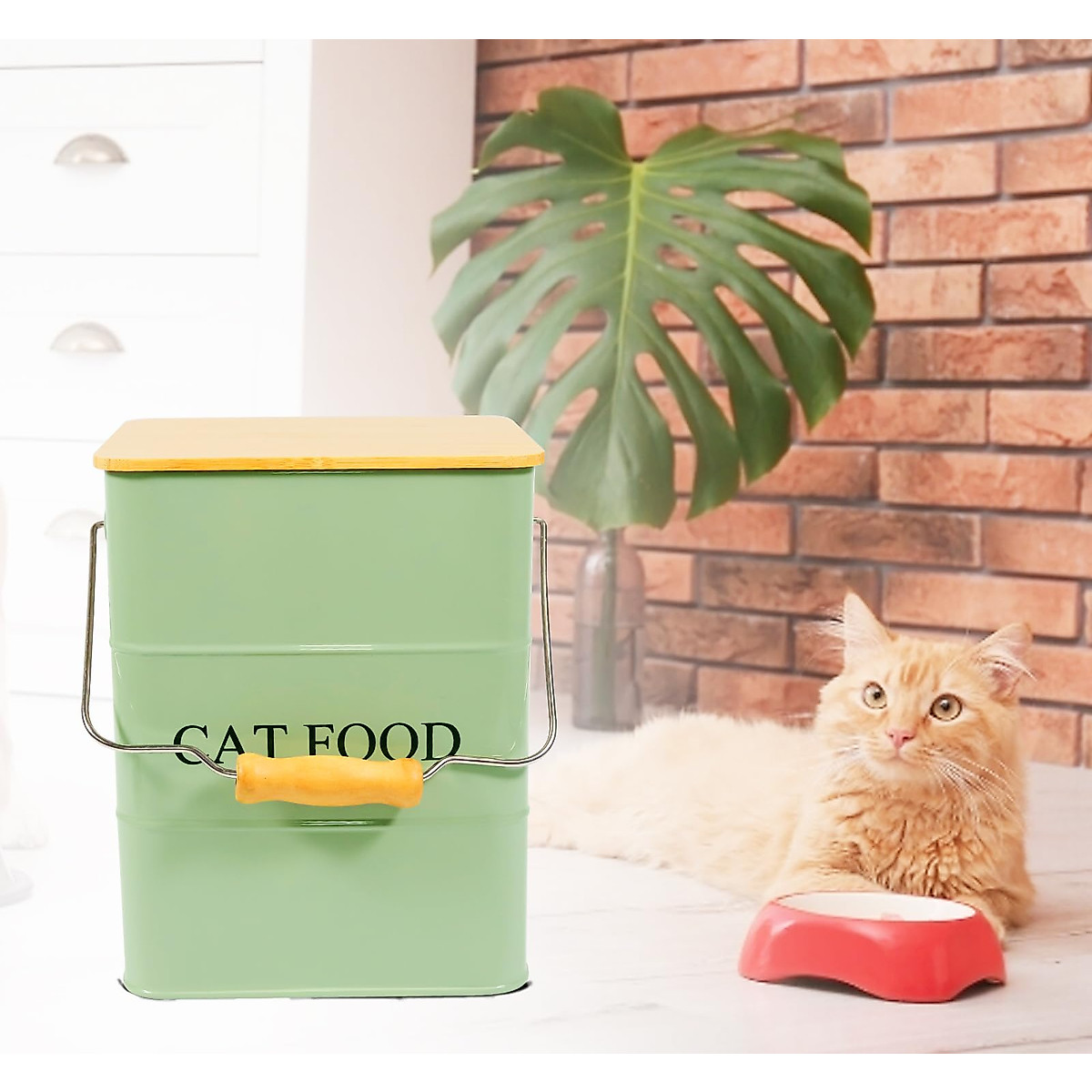 Yomjarl Farmhouse Cat Food Storage Container,6L Cat Food Canisters,Pet food Container Hold 5~6lbs Cat Food Treats,Airtight Cat food Storage with Lid and Scoop,Kibble Container Countertop-Green…