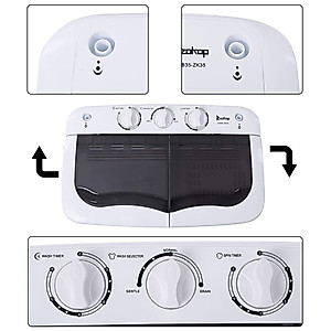 Portable Mini Compact Twin Tub Washing Machine,Portable Washing Machine,with Built-in Drain Pump Semi-automatic Cover Washing Machine (Grey&White, 14.3lbs)