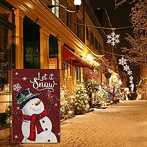 Mokani Christmas Garden Flag Snowman with Let It Snow Cardinal and Snowflake, 12x18 Inch Vertical Double-Sided Burlap Banner Small Winter Holiday Christmas Flag for Farmhouse Yard Outdoor Decorations