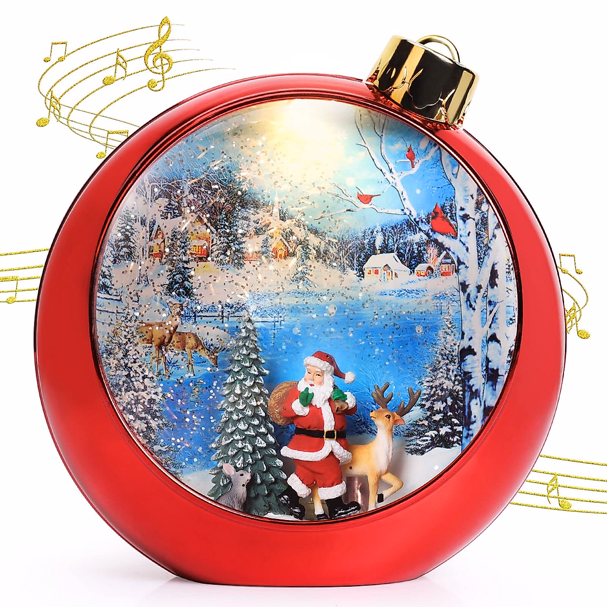 Christmas Snow Globe Lantern Red Snow Globes Musical Lantern 6H Timer Glitter Lantern Chritmas Battery Operated Snowglobe Santa Snow Globe Swirling Glitter Musical Snow Globe Lantern