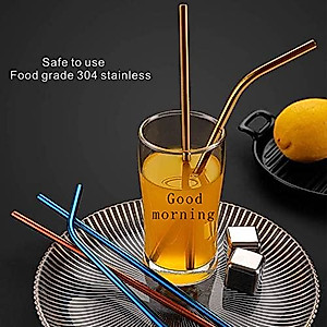 Stainless steel color straws, food grade metal straws, color straws, cold and hot drinking food grade straws, 1 portable bag, 3 direct straws, 3 curved straws and 3 cleaning brushes (colour)