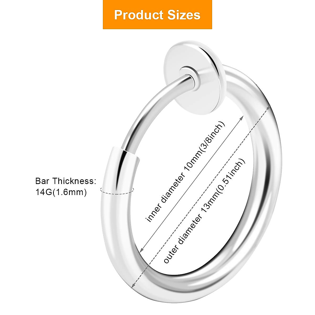 CrazyPiercing 8 pcs of Surgical Steel Clip on Non-pierced Hoops Fake Nose Lip Ear Rings Piercing (Silver color)