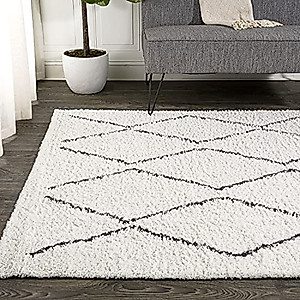 JONATHAN Y MOH405A-3 Catala Moroccan Diamond Shag Indoor Area-Rug Bohemian Geometric Modern Glam Easy-Cleaning Bedroom Kitchen Living Room Non Shedding, 3 X 5, White/Black