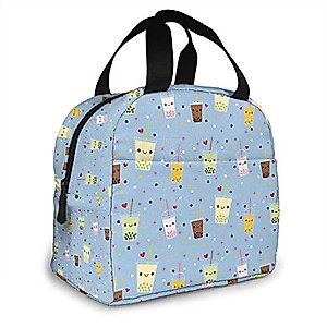 Happy Boba Bubble Tea Lunch Bag For Women Girls Kids Insulated Picnic Pouch Thermal Cooler Tote Bento Large Meal Prep Cute Bag Big Leakproof Soft Bags For Lunch Box, Camping, Travel, Fishing