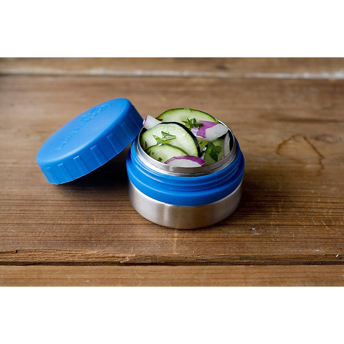 LunchBots Rounds Leak Proof 4 oz. Stainless Snack Container Jar, Set of 2, Blue Lid