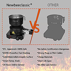 NewBeeclassic Electric Charcoal Starter,650W Durable Faster Coals Burner with Detachable Handle Stainless Steel Grill 49ft Cable,Multipurpose Fast Heating for Hookah BBQ Kitchen etc