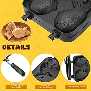 AMGSH Taiyaki Fish Shape Cake Pan Waffle Cake Maker Pan Fish-Shaped Pancake Double Pan Mold for Home Cooking with Silicone Oil Brush