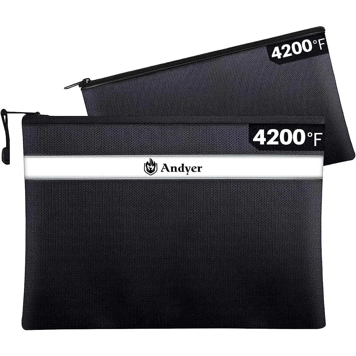 Andyer Fireproof Document Bag with Money Bag - 2 Pack 13.4”x10” and 11"x6" Waterproof & Fireproof Bags - Fireproof Safe Storage Pouch with Zipper for A4 Documents, Money, Cash, Passport and Tablet