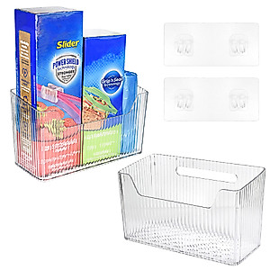 Pensino 2 Pack Adhesive Cabinet Door Organizer Storage Caddy, Clear Lid Organizer Inside Cabinet Wall Mounted Pantry Door Organizer for Food Container Lid Kitchen Under Sink Basket (Clear)