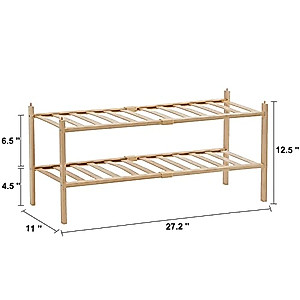 OLGEMO （2-Tier Stackable Shoe Rack Freestanding Shoe Rack Multi-Purpose Storage Rack Bamboo Shoe Rack Shoe Organizer Small Shoe Rack Entrance Shoe Rack Closet Shoe Rack