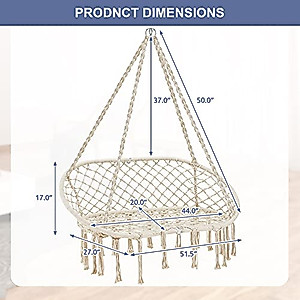 Homgava Hammock Chair Macrame Hanging Swing with Cushion,Hanging Cotton Ropes, Metal Frame, 450 lbs Capacity Indoor Outdoor, Patio, Balcony, Living,Deck, Yard, Garden(Double Swing) Beige