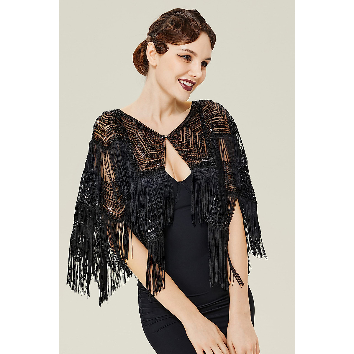 BABEYOND Gatsby Shawl Wrap for 1920s Evening Party Night Cape for Women Bridal Sequin Capelet