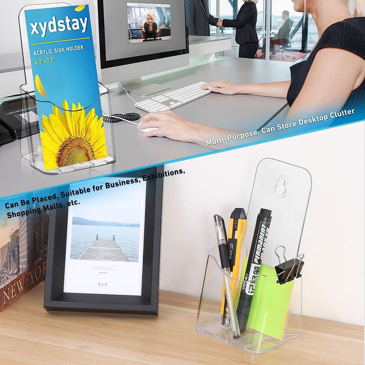 xydstay Acrylic Brochure Holder 4x9 Inches Slant Back Design, Clear Display Stand, Plastic Table Stand Sign Holder,Pamphlet Holder Flyer Holder, Acrylic Display Stand, Acrylic Table Signs Plastic Paper Holder for Office, Home, Store, 6 Pack