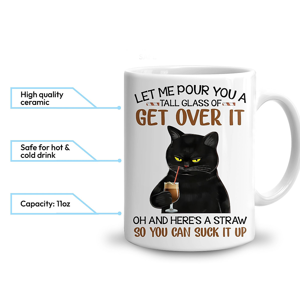 Hyturtle Cat Let Me Pour You A Tall Glass Of Get Over It 11oz White Ceramic Coffee Tea Mug, Gifts For Cat Lovers, Sarcasm Lovers, Humor Lovers, Family Friends, On Birthday, Holiday