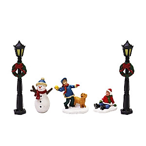 MOMENTS IN TIME Christmas Village 12 pc Set, with LED Lights, Battery Operated (not Included) (5" H to 6.5" H Buildings)