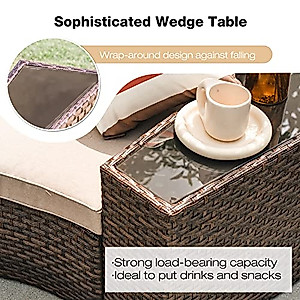 SUNSITT Outdoor Patio 9-Piece Half Moon Curved Furniture Sofa Set Brown Wicker Sectional Sofa Beige Cushions with 2 Side Table and 4 Pillows