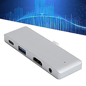 USB C Hub, 4in 1 Type C Hub Docking Station Type‑C to HD Multimedia Interface+Audio3.5+USB3.0+USB-C Adapter with Aluminium Alloy Material for Laptop, PC, Computer, Mobile HDD, Flash Drive