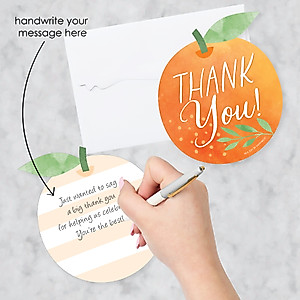 Big Dot of Happiness Little Clementine - Shaped Thank You Cards - Orange Citrus Baby Shower or Birthday Party Thank You Note Cards with Envelopes - Set of 12