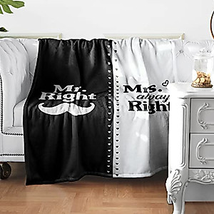 SKYFLUSH Mr. Right Mrs. Always Right Blanket,Wedding Engagement Gifts for Husband Wife Newlywed Couples Bride Groom Anniversary Bridal Shower
