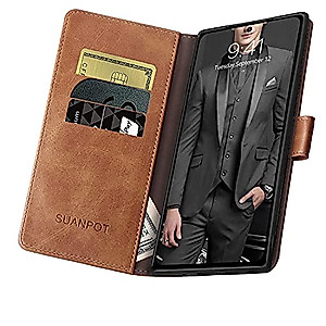 SUANPOT for Samsung Galaxy Note 20 Ultra 5G 6.9" with RFID Blocking Leather Wallet case Credit Card Holder, Flip Folio Book Phone case Cover Women Men for Samsung Note 20 Ultra case Wallet Light Brown