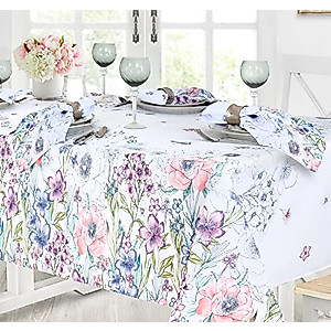 Newbridge Garden Breeze Easter Bordered Fabric Tablecloth - Sweet Pastel Spring Floral Easy Care Stain Resistant Fabric Tablecloth, 60” x 84” Oval