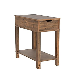 Labcosi 2-Pack Modern Farmhouse Side Table, Narrow End Table with Charging Station, Flip Top End Table with Storage Shelf, Rustic Oak Color