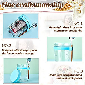 Sumind 6 Pack Overnight Oats Containers with Lids and Spoons 10 oz Large Capacity Airtight Oatmeal Container Glass Mason Overnight Oats Jars Reusable Container for Cereal Yogurt and Parfait