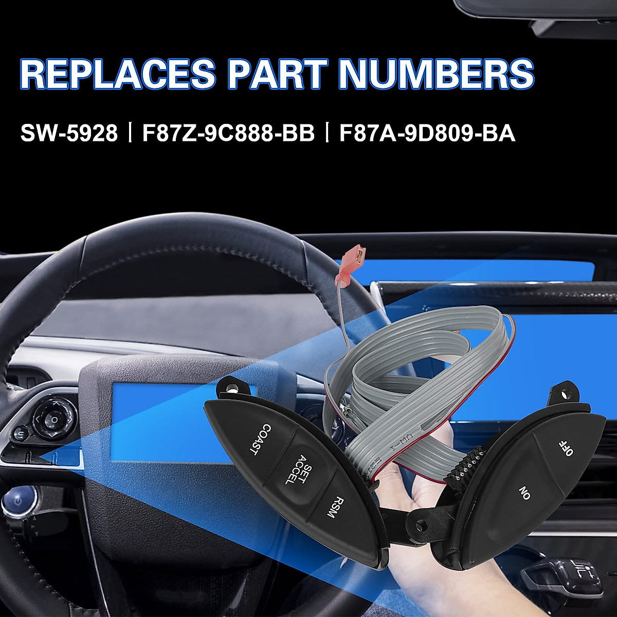 LCWRGS Steering Wheel Mounted Cruise Control Switch Button Kit Compatible with 1998-2003 Ford Ranger, 2001-2005 Explorer Sport Trac, F150, Mazda B3000, Mercury Mountaineer, F87Z9C888BB