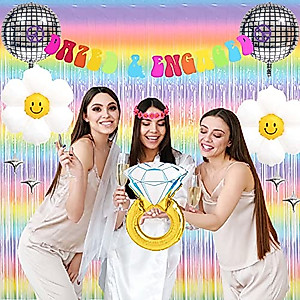 Dazed and Engaged Bachelorette Decorations, Fiesec Hippie Groovy Retro Bachelorette Decorations Tie Dye Fringe Curtain 4D Disco Sparkle Daisy Ring Foil Balloon Flower Headband