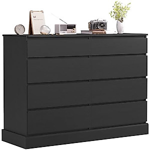 Hasuit Black Dresser for Bedroom, Long Dresser with 8 Drawers, 51.5''W Wooden Dresser Chest of 8 Drawers, Large Capacity Clothing Storage Cabinet, Wide Dresser for Bedroom Living Room Entryway