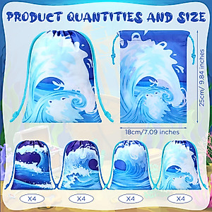 Capoda 16 Pcs Ocean Waves Gift Bags Bulk Sea Drawstring Bags Blue Beach Pool Reusable Treat candy favor Goodie Bags for Summer Swimming Birthday Party Decoration Shower Supplies