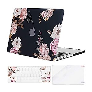 MOSISO Case Only Compatible with MacBook Pro Retina 13 inch (Models: A1502 & A1425) (Older Version Release 2015 - end 2012), Plastic Peony Hard Shell Case&Keyboard Cover&Screen Protector, Black