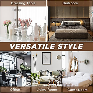 Fahomiss 360° Swivel Desk Chair No Wheels - Mid-Century Modern Desk Chair, Upholstered Faux Leather Desk Chair with Metal Legs, Office Chair for Living Room Reading Room Office(Brown, X1)