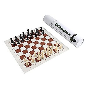 Andux Chess Game Set Chess Pieces and Rollable Board QPXQ-01 (Brown,35x35cm)