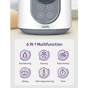 Nuliie Fast Bottle Warmer, 6-in-1 with Larger LCD Display Smart Temperature Control and Automatic Shut-Off, BPA Free Baby Bottle Warmer for Breastmilk or Formula