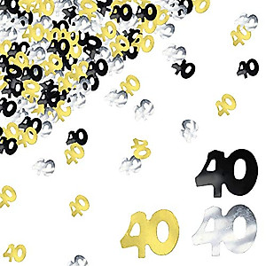 BEADNOVA 40th Birthday Confetti Forty Years Old Confetti 40 Anniversary Number Confetti for Birthday Party Decor Wedding Table Decoration (1oz, Gold Silver Black Mix)