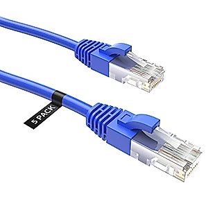 CableCreation 5 Feet (5-Pack) CAT 5e Ethernet Patch Cable, RJ45 Computer Network Cord, Cat5/Cat5e/Cat6 LAN Cable UTP 24AWG+100% Copper Wire for PC, Mac, Laptop, PS3, PS4, Xbox, 1.52m, Blue
