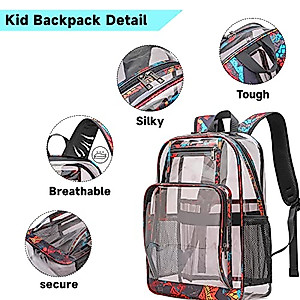 LISINUO Clear Backpack Heavy Duty Kids Backpacks for Boys Clear Bookbag Stadium Approved Transparent Bags (Black)