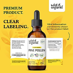 Pine Pollen Tincture - Immune Support Supplement w/Organic Pine Pollen - Alcohol-Free Drops w/Wildcrafted Scots Pine Pollen and Pinus Sylvestris - Antioxidants Supplement w/Pine Pollen Extract -2oz