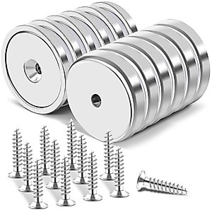 E BAVITE Neodymium Cup Magnets, Rare Earth Magnets with Heavy Duty, Hold up to 110 Lbs, Cup Magnet with Countersunk Hole and Stainless Screws for Kitchen, Craft, Office and So on – Pack of 12