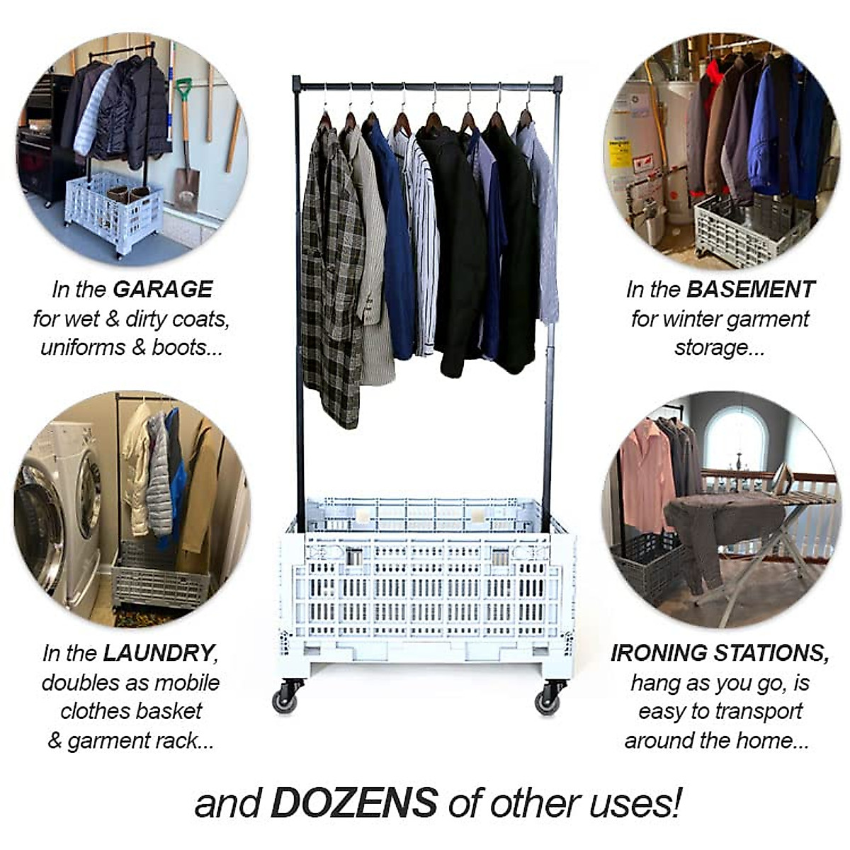 Closet Crate w/Wheels- Collapsible Garment Rack System for Closets, RV's, Dorms and Travel Bags. Popular to Transform suitcases into Dance Bag with Rack!