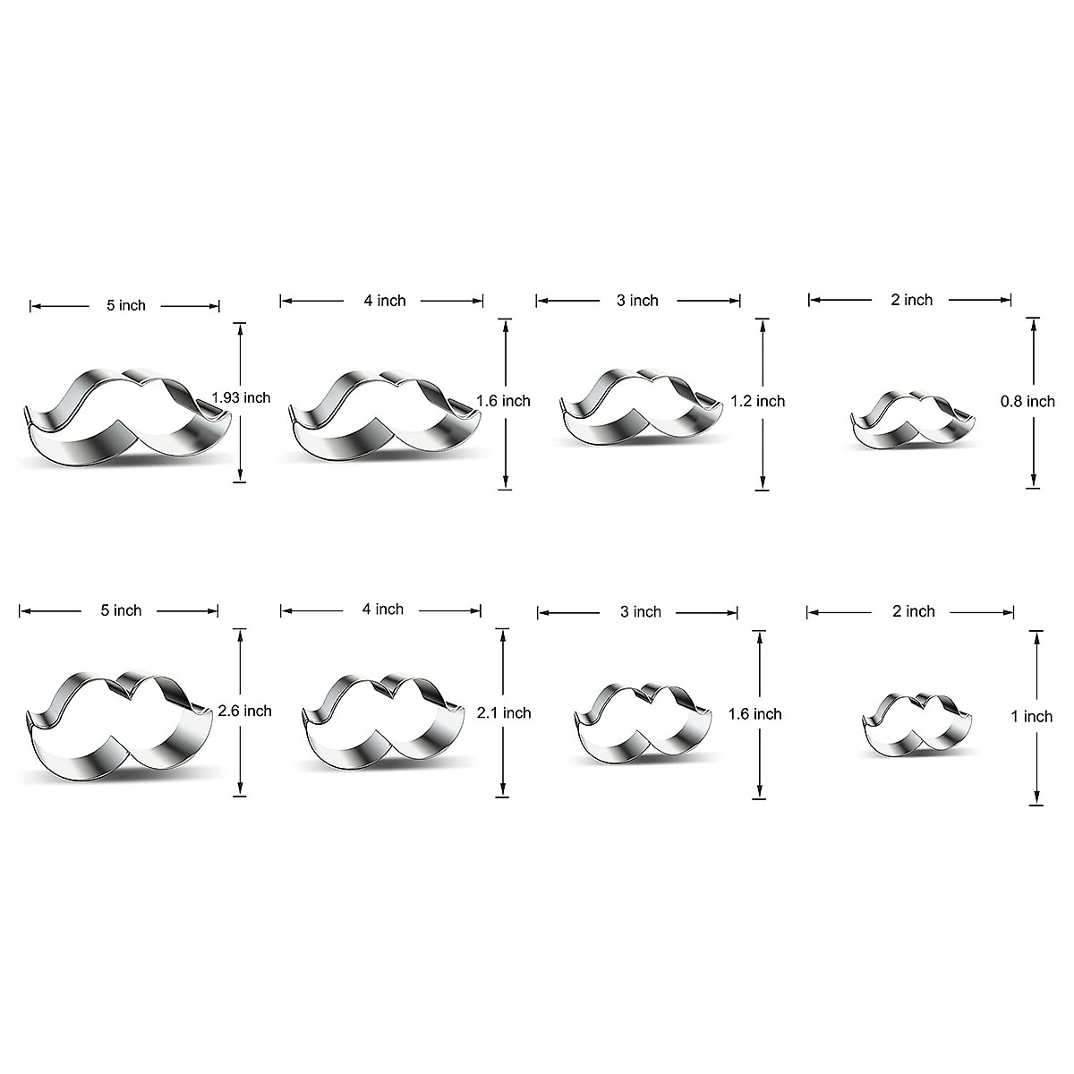 Mustache Cookie Cutter Set - Large 5 Inch, Medium 4 Inch, Small 3 Inch, Mini 2 Inch - 8 Pieces Beard/Moustache Cookie Cutters Shapes Biscuit Fondant Pastry Candy Stainless Steel Baking Tools for Men