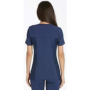 Iflex Scrubs for Women V-Neck Top with Stretchy Knit Side Panels CK605, M, Navy